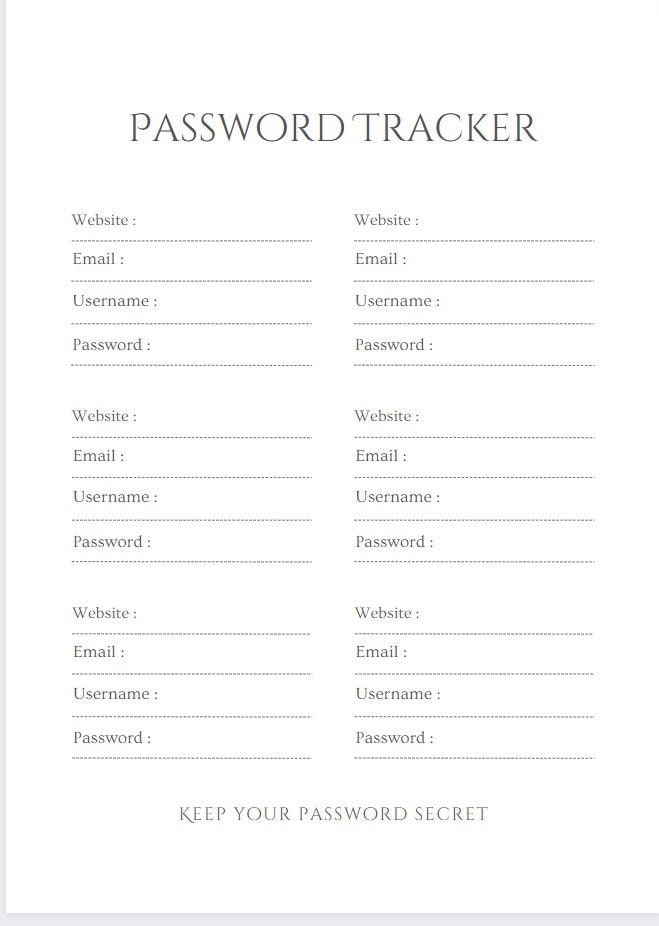 Printable Minimalist Password Tracker, Planner Insert, Password List ...