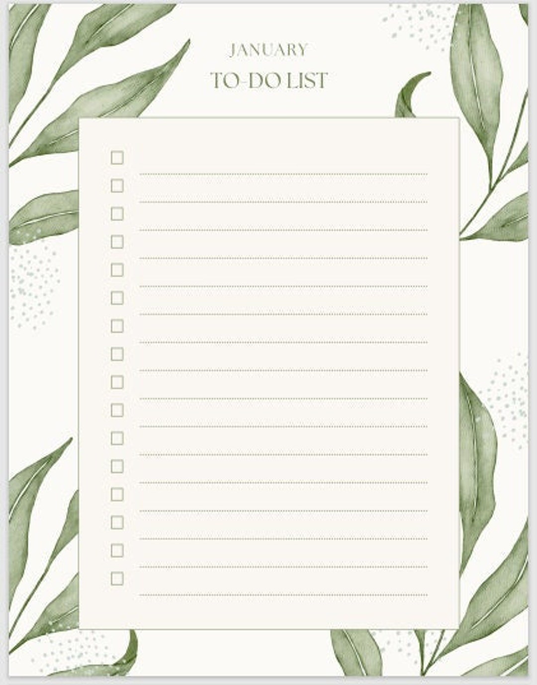 Printable 12 Month Green Leaf to Do List, Lined to Do List, to Do List ...