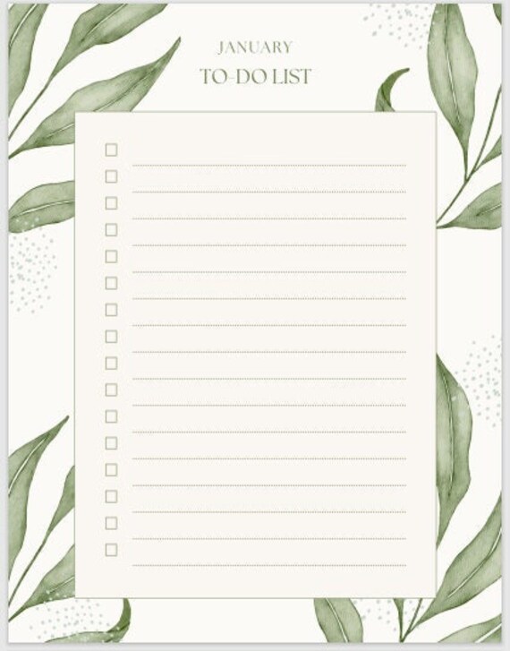 Printable 12 Month Green Leaf to Do List Lined to Do List to - Etsy