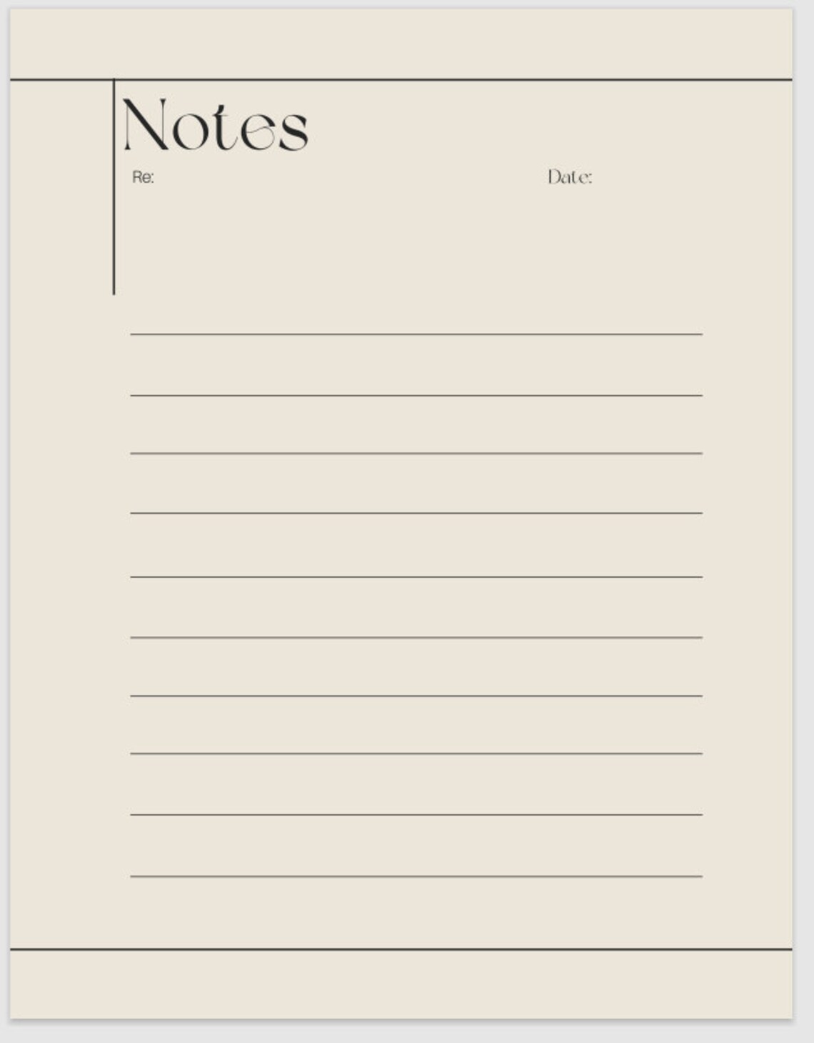 Printable Beige Minimalist Notes Sheet, Lined Note Paper, Printable ...