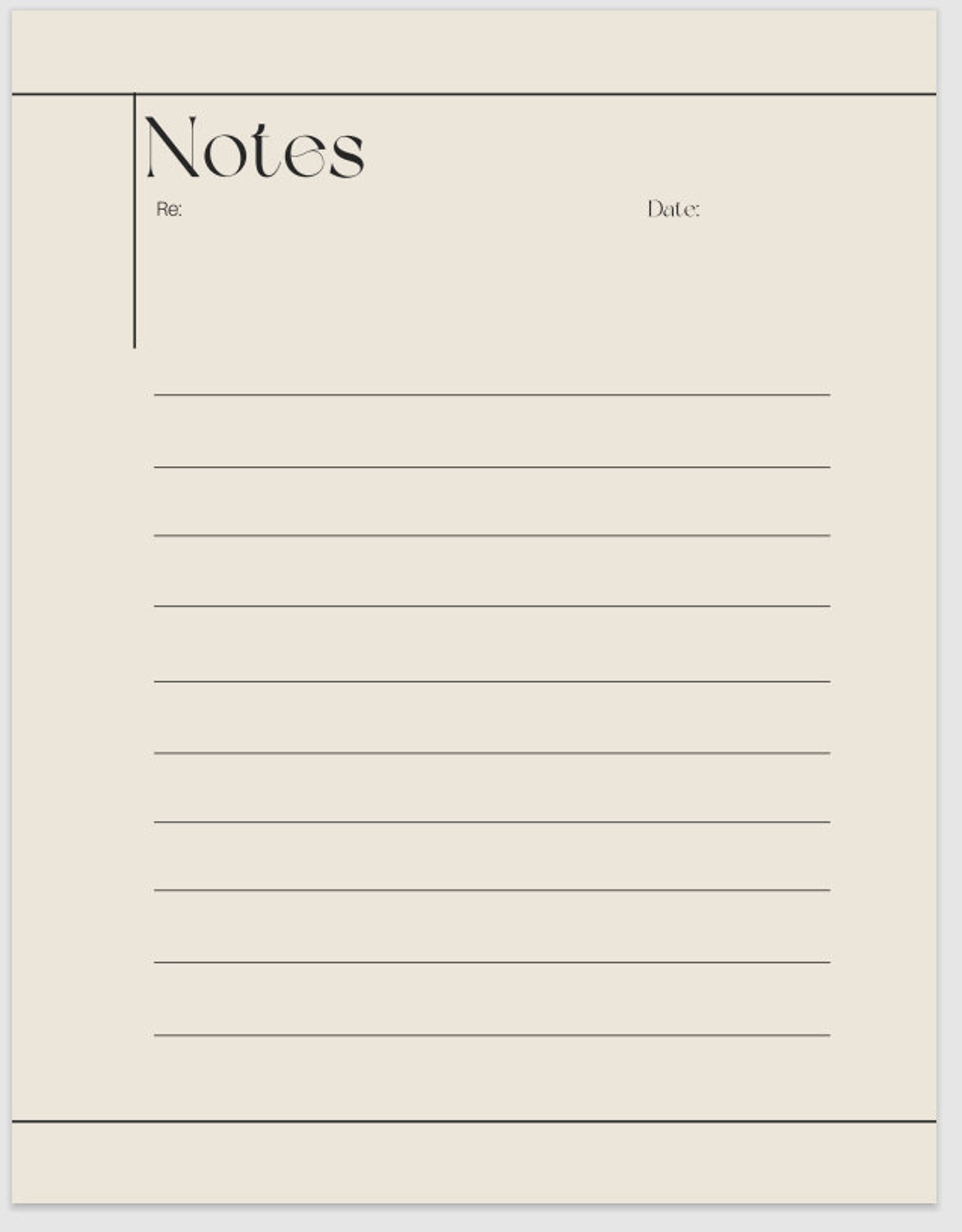 Printable Beige Minimalist Notes Sheet, Lined Note Paper, Printable ...