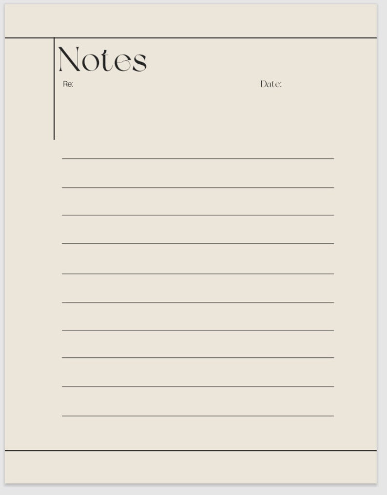 Printable Beige Minimalist Notes Sheet, Lined Note Paper, Printable ...