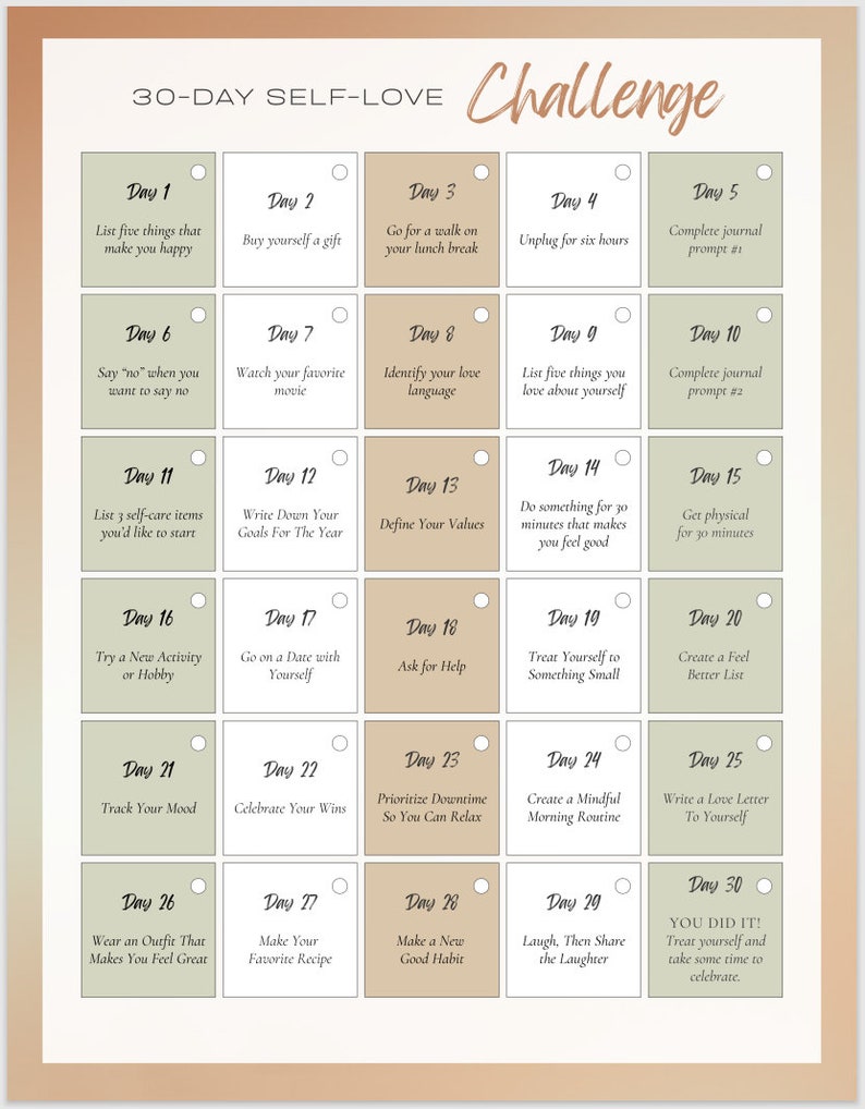 Printable 30-day Self Love Challenge A4 & Letter - Etsy