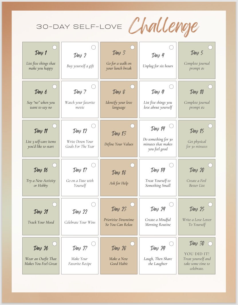 Printable 30-day Self Love Challenge A4 & Letter - Etsy