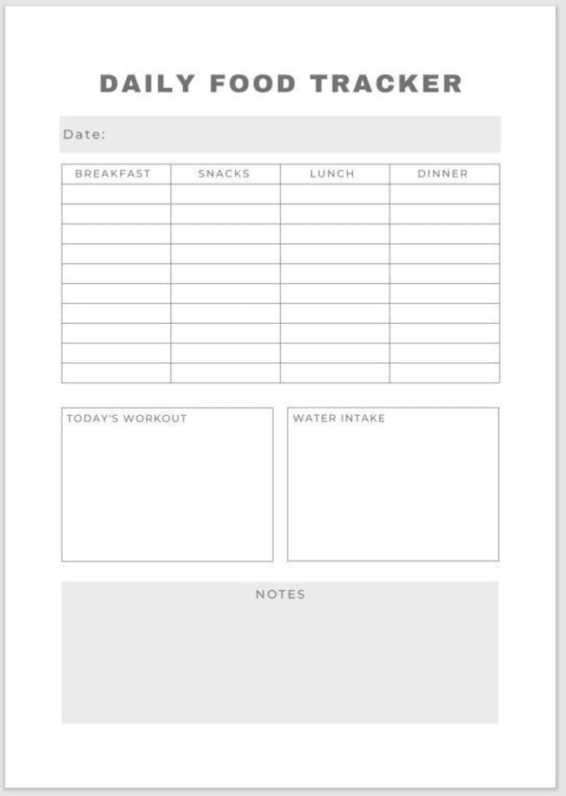 Printable Minimalist Daily Food Tracker, Printable Daily Food Tracker ...