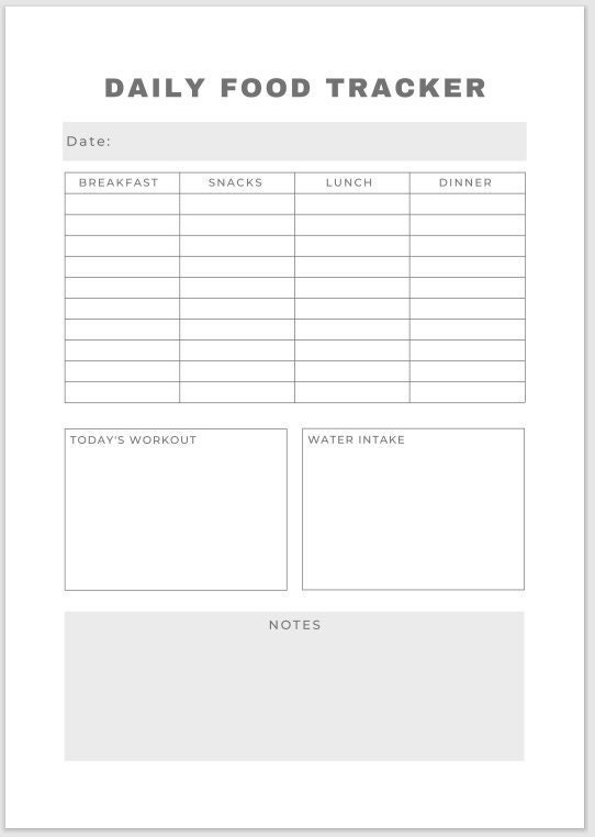 Printable Minimalist Daily Food Tracker, Printable Daily Food Tracker ...