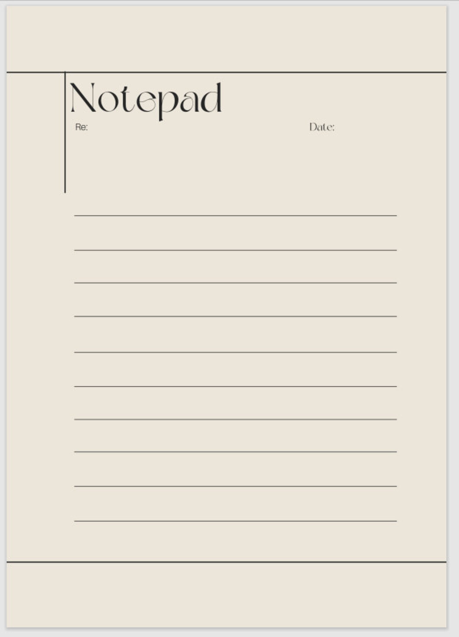 Printable Minimalist Beige Notepad Sheet, Lined Notepad Paper, Notepad ...
