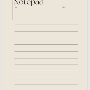 Printable Minimalist Beige Notepad Sheet, Lined Notepad Paper, Notepad ...