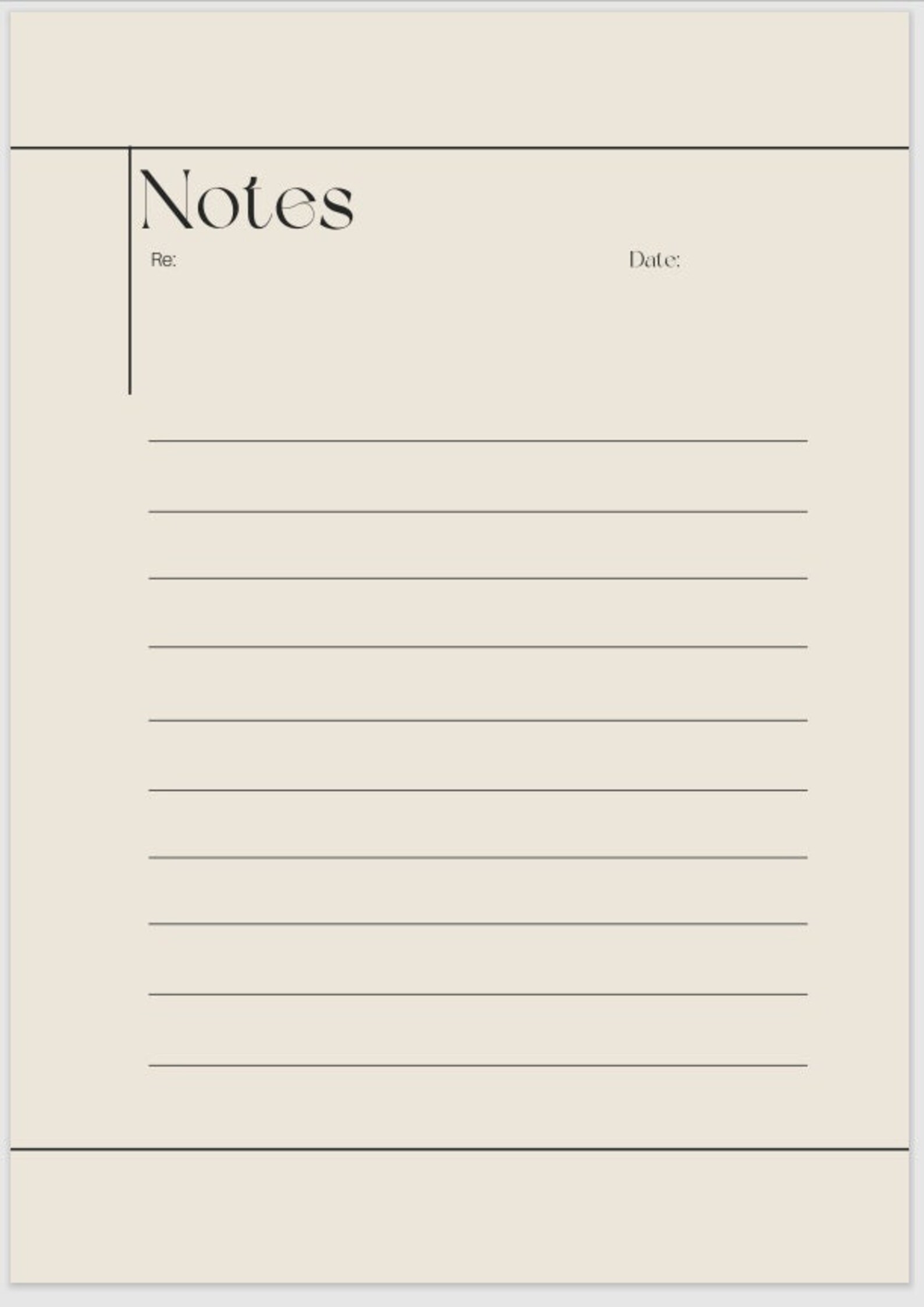 Printable Beige Minimalist Notes Sheet, Lined Note Paper, Printable ...