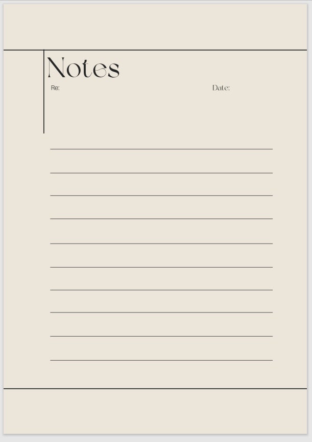 Printable Beige Minimalist Notes Sheet, Lined Note Paper, Printable ...