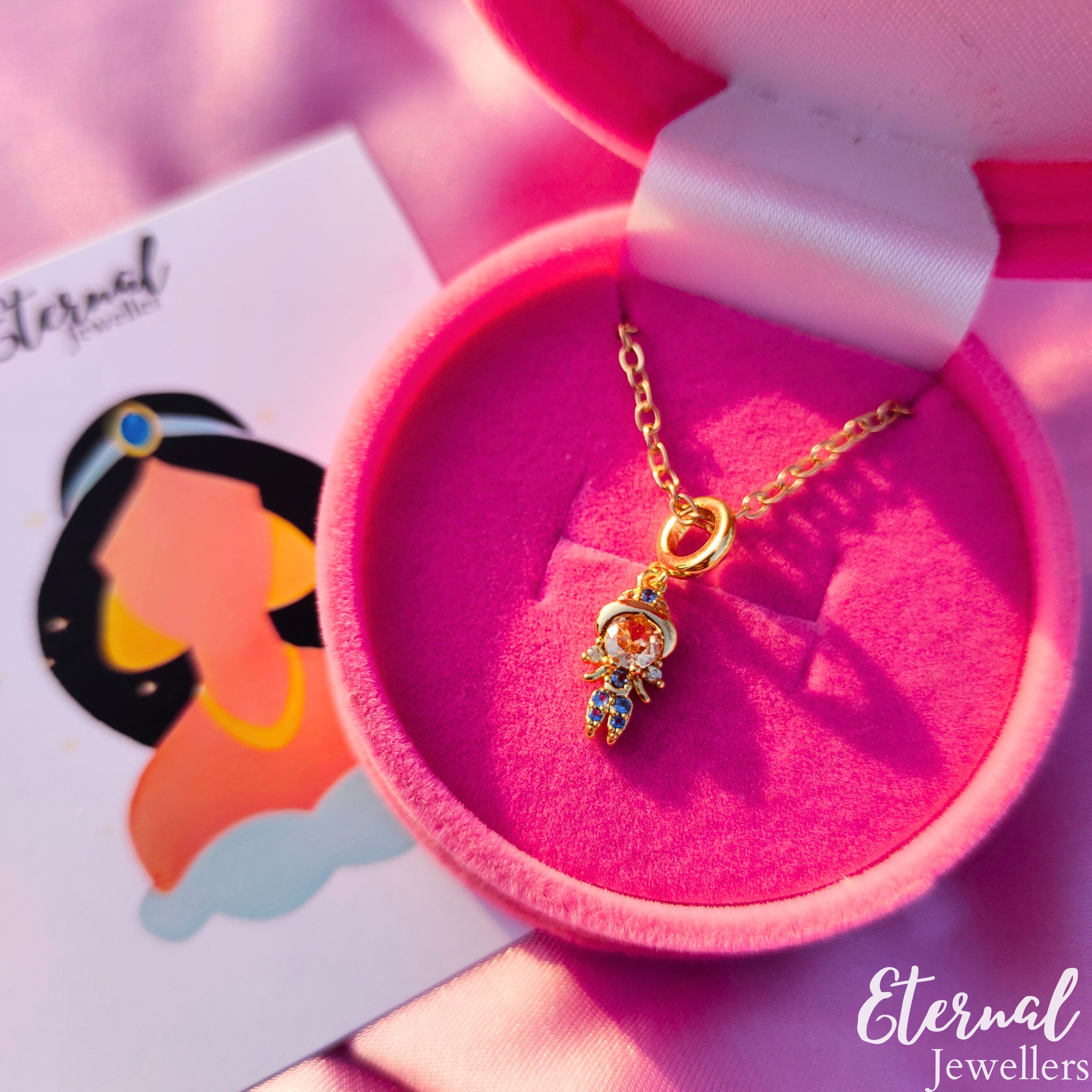 Aladdin Inspired Princess Jasmine Necklace Disney Princess Yellow Zircon Pendant Necklace Princess Figure Necklace Gift for her Birthday Etsy
