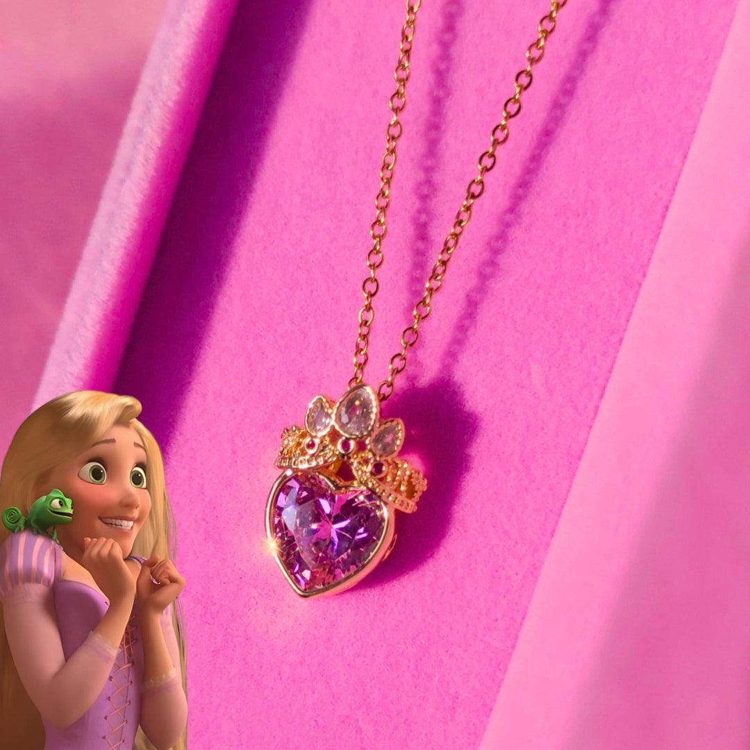 Rapunzel Crown Necklace, Purple Heart Necklace, Princess Tangled Crown ...