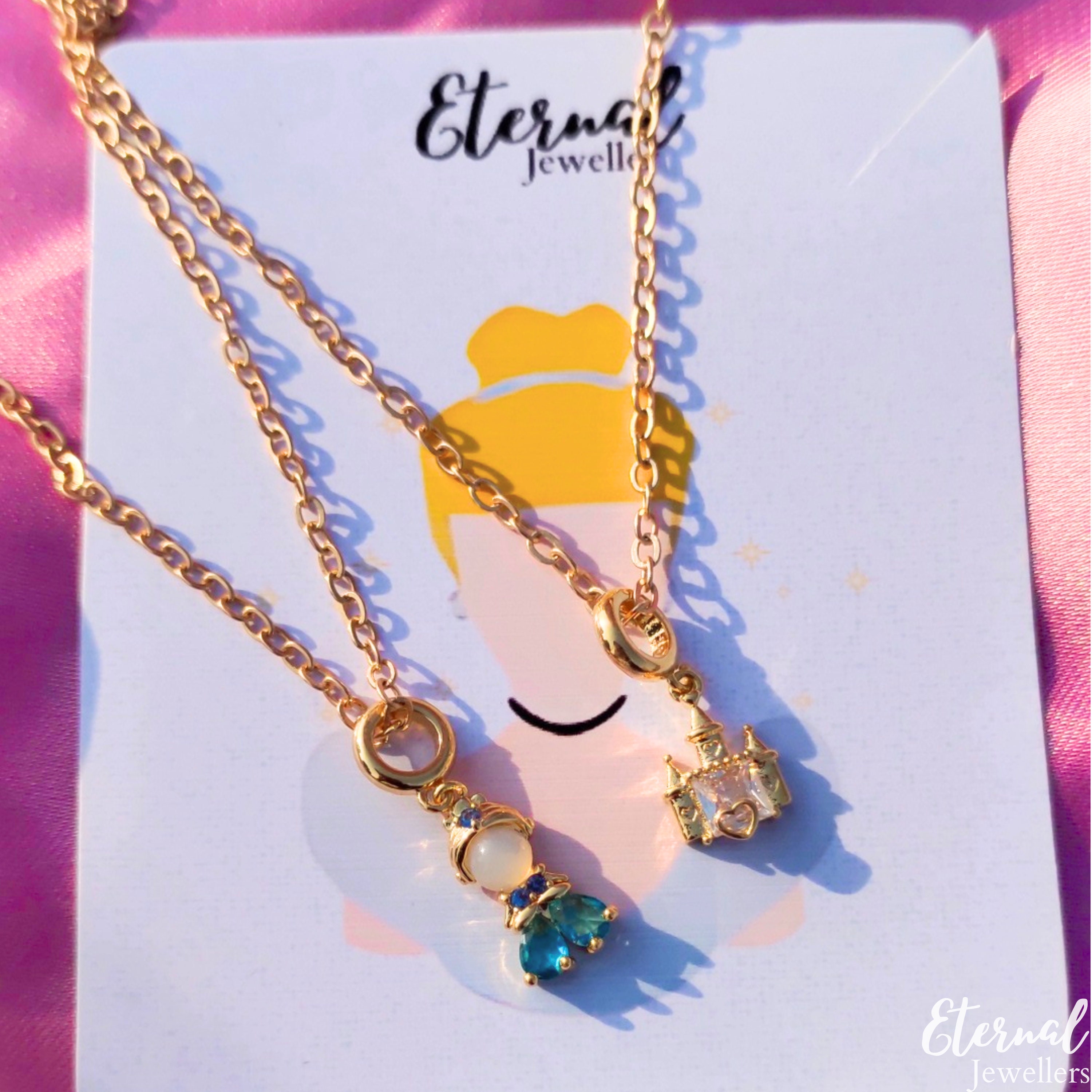 Zircon Disney Princess Necklace Cinderella's Glass Slipper Charm Pearl ...