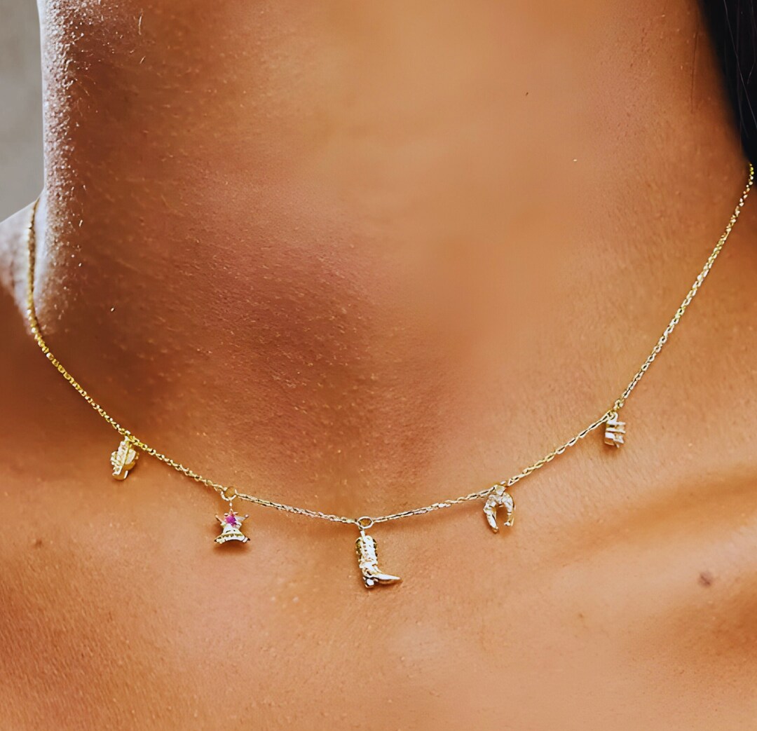 18K Gold Cowboy Boot Necklace,gold Horseshoe Pendant,western Boot ...