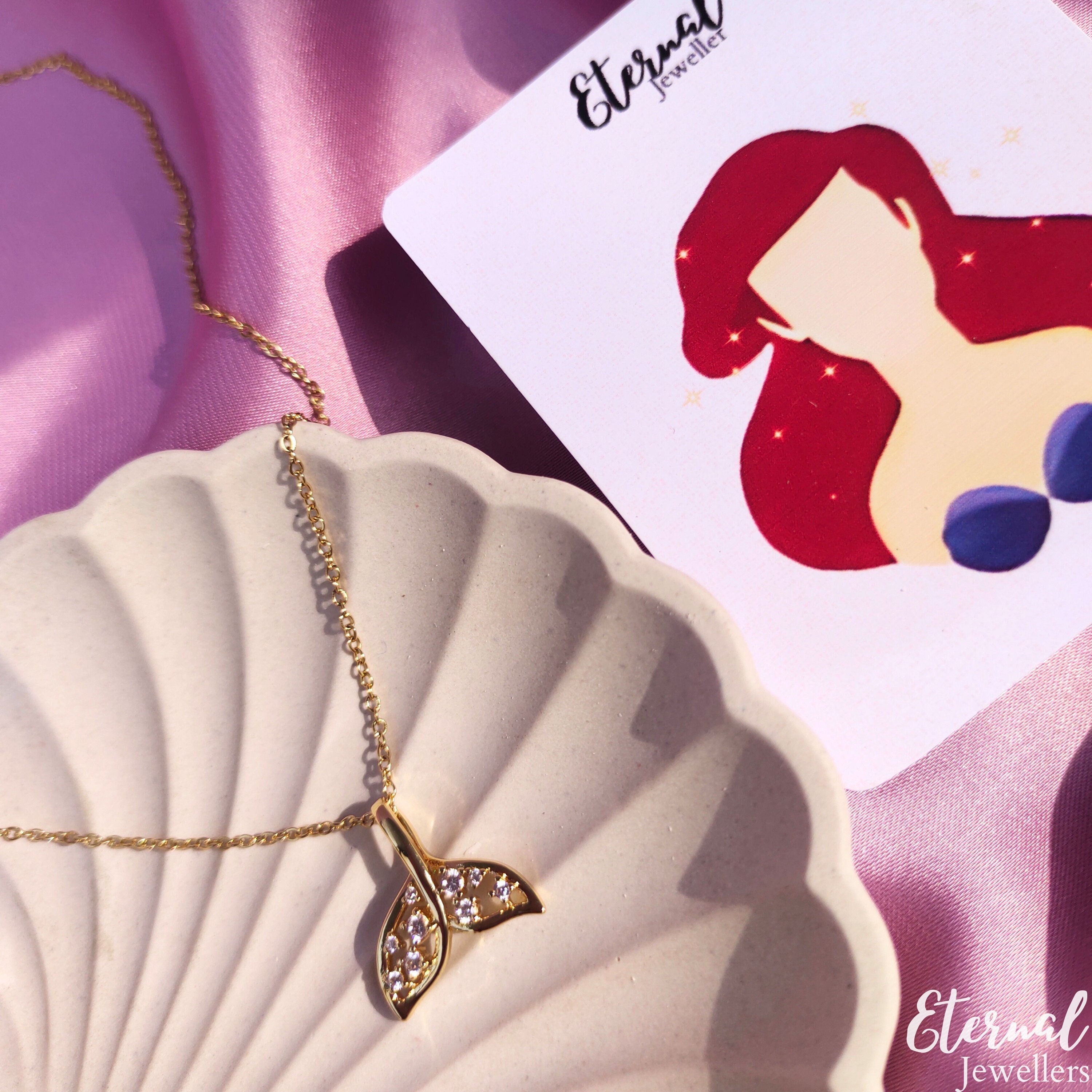 14k Little Mermaid Tail Charm Necklace siren Necklace summer Time Gift ...