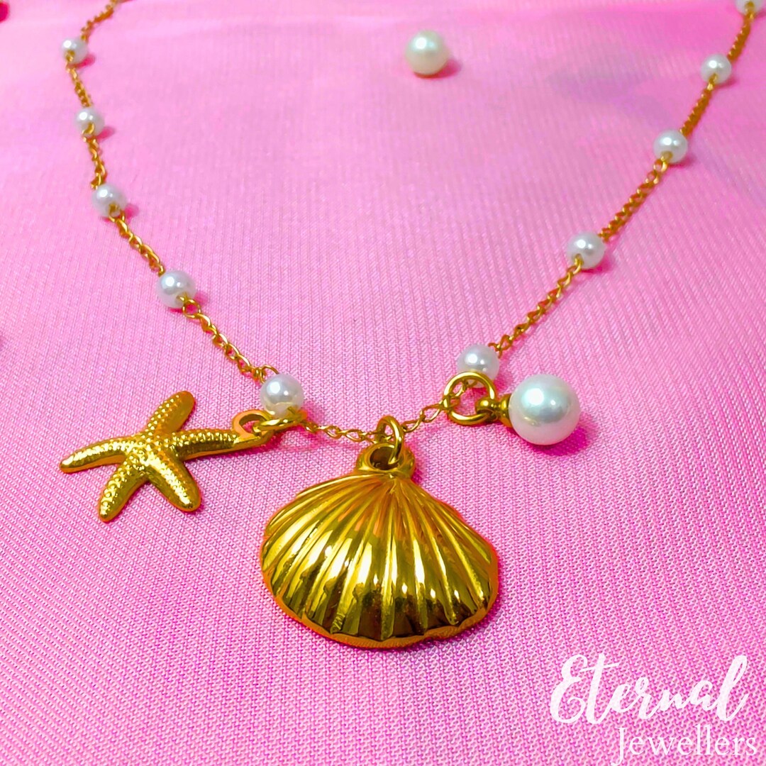 Princess Ariel Sea Shell Necklace | Freshwater Pearl Charm Necklace ...