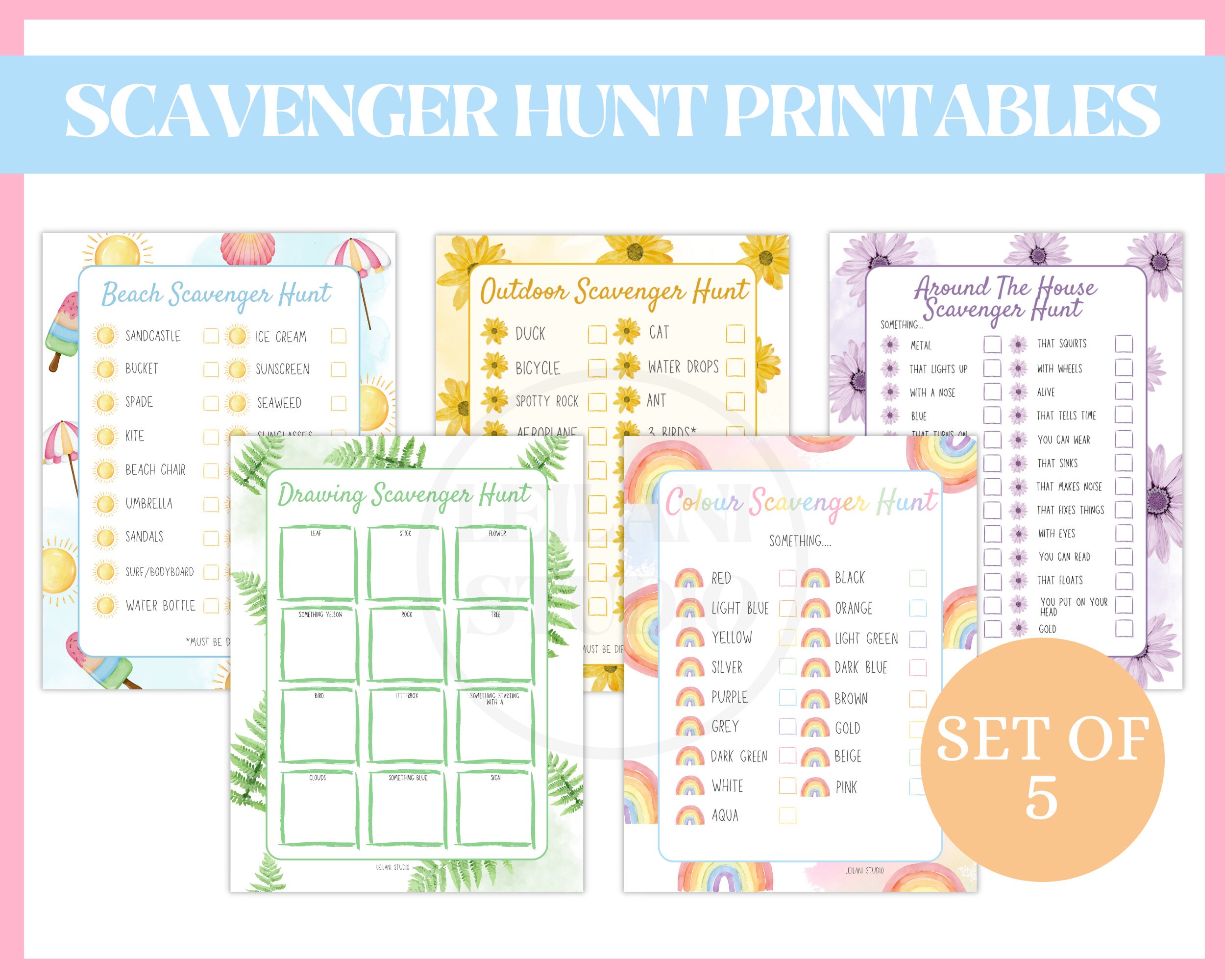 Printable Scavenger Hunt | Outdoor Scavenger Hunt Game | SET OF 5 ...