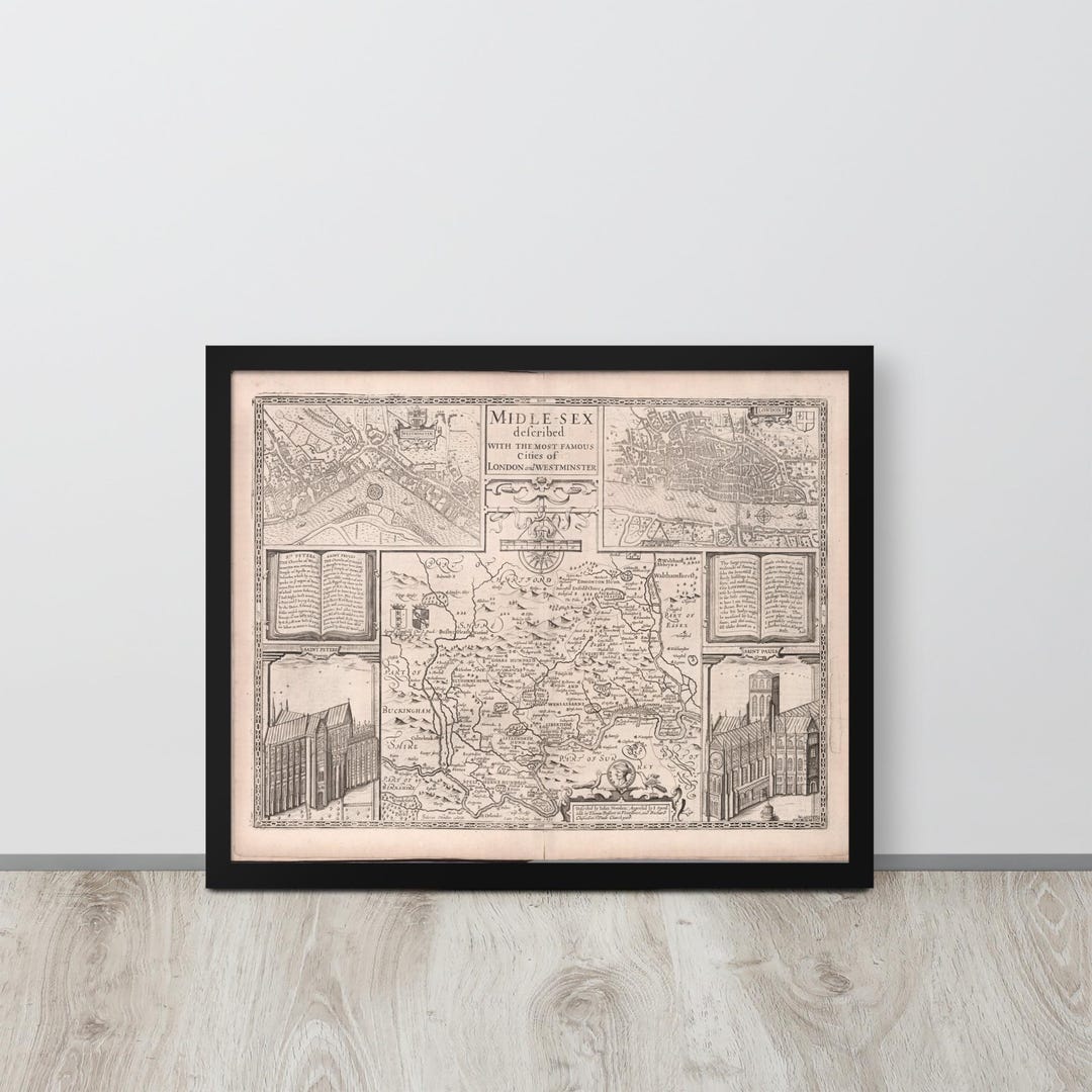 John Speed 1676 Map of Middlesex – Historic London County, Framed Wall ...