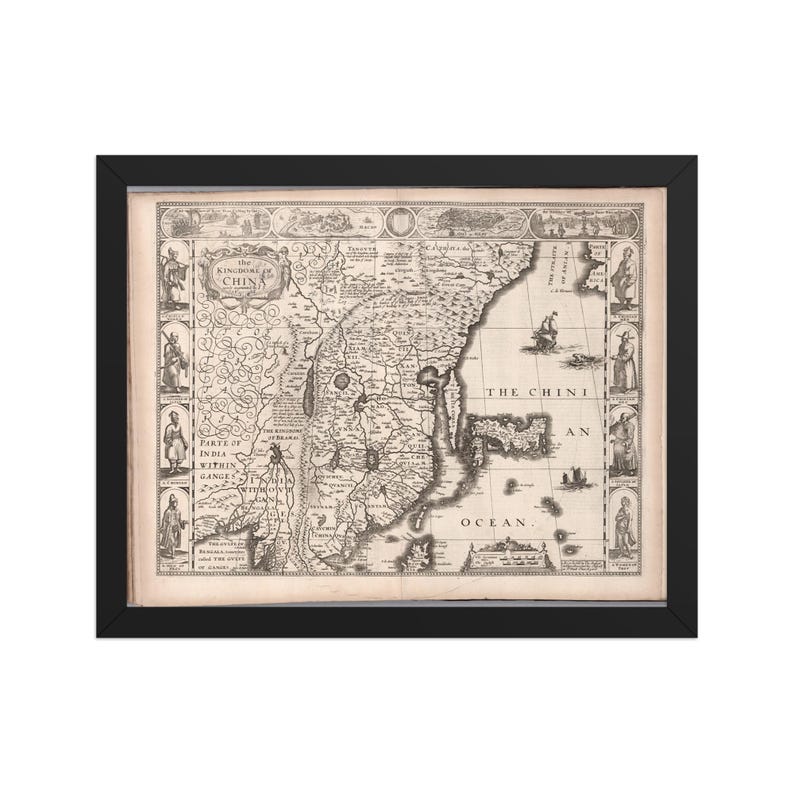 1626 Map of China & Japan by John Speed - Framed Vintage Historical ...