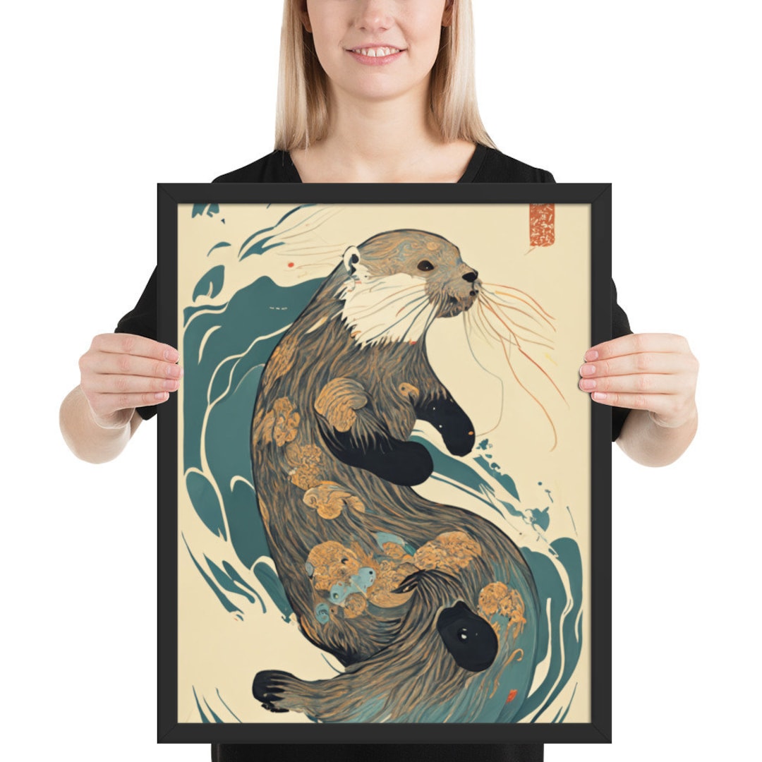 Otter Premium Japanese Otter Abstract Poster - Ocean Art, Zen Decor ...