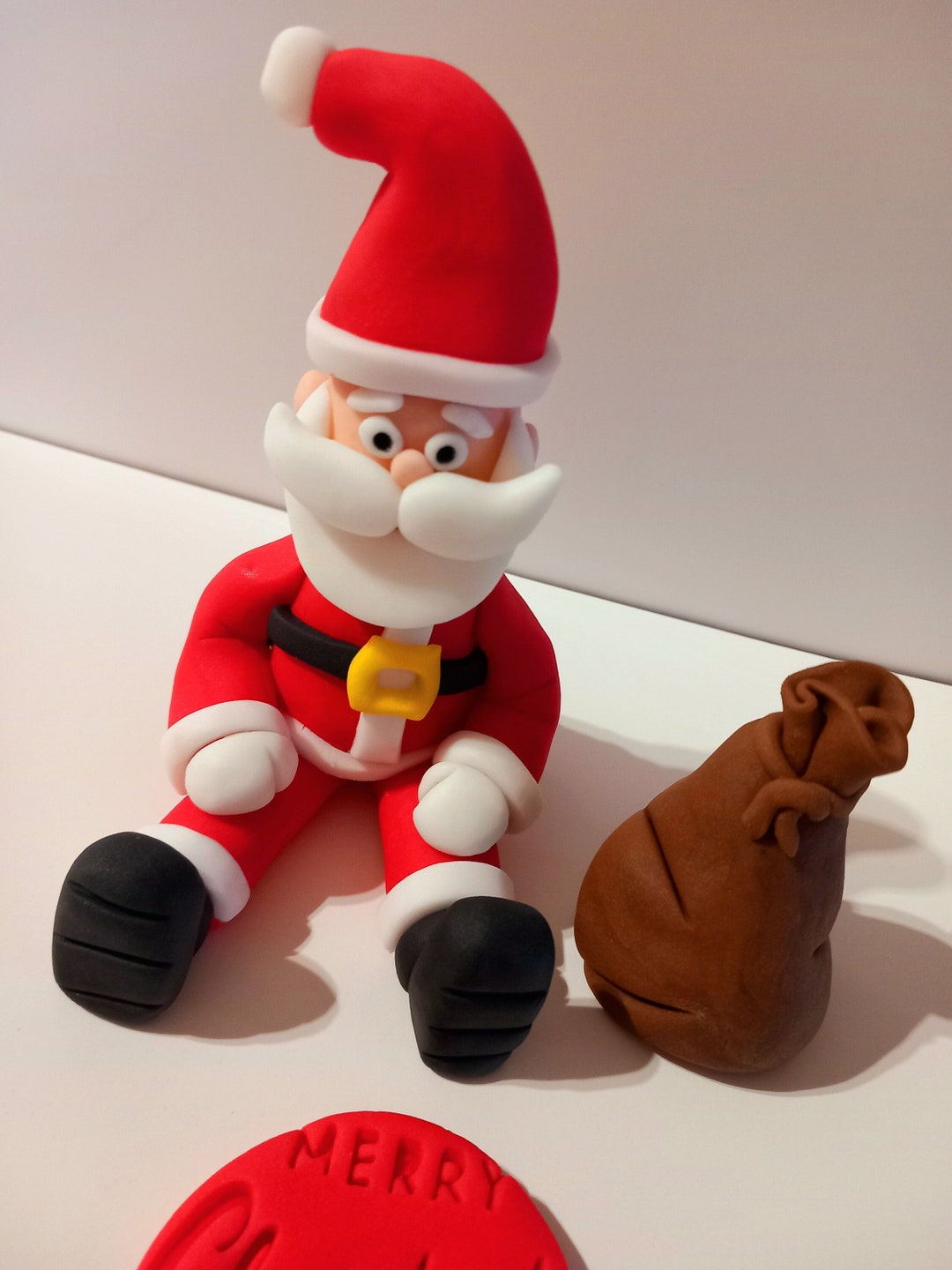 Sitting Santa Caketopper, Edible Fondant and Handmade! - Etsy