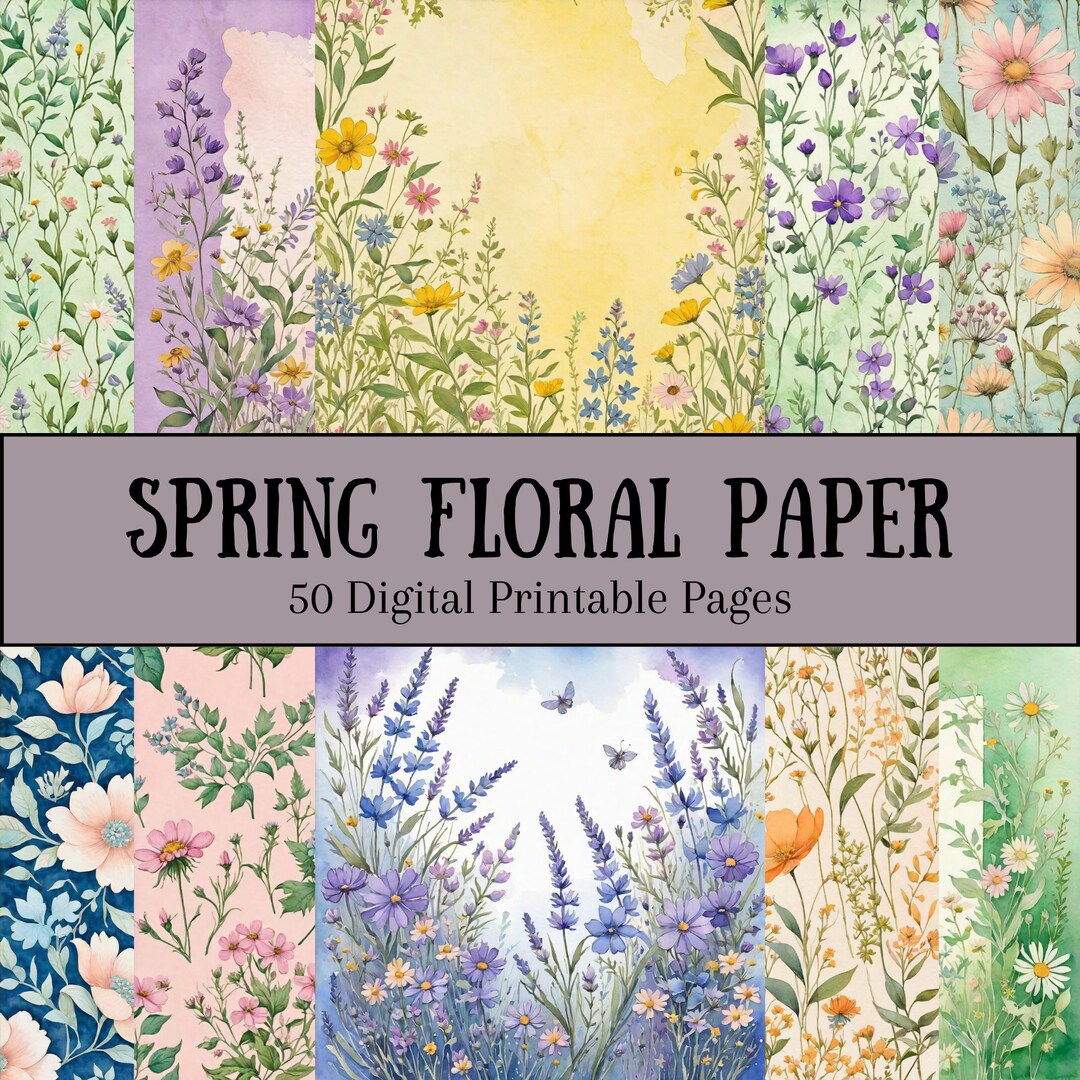 Spring Floral Paper - Digital Download, Flower Journaling Paper, Bright ...