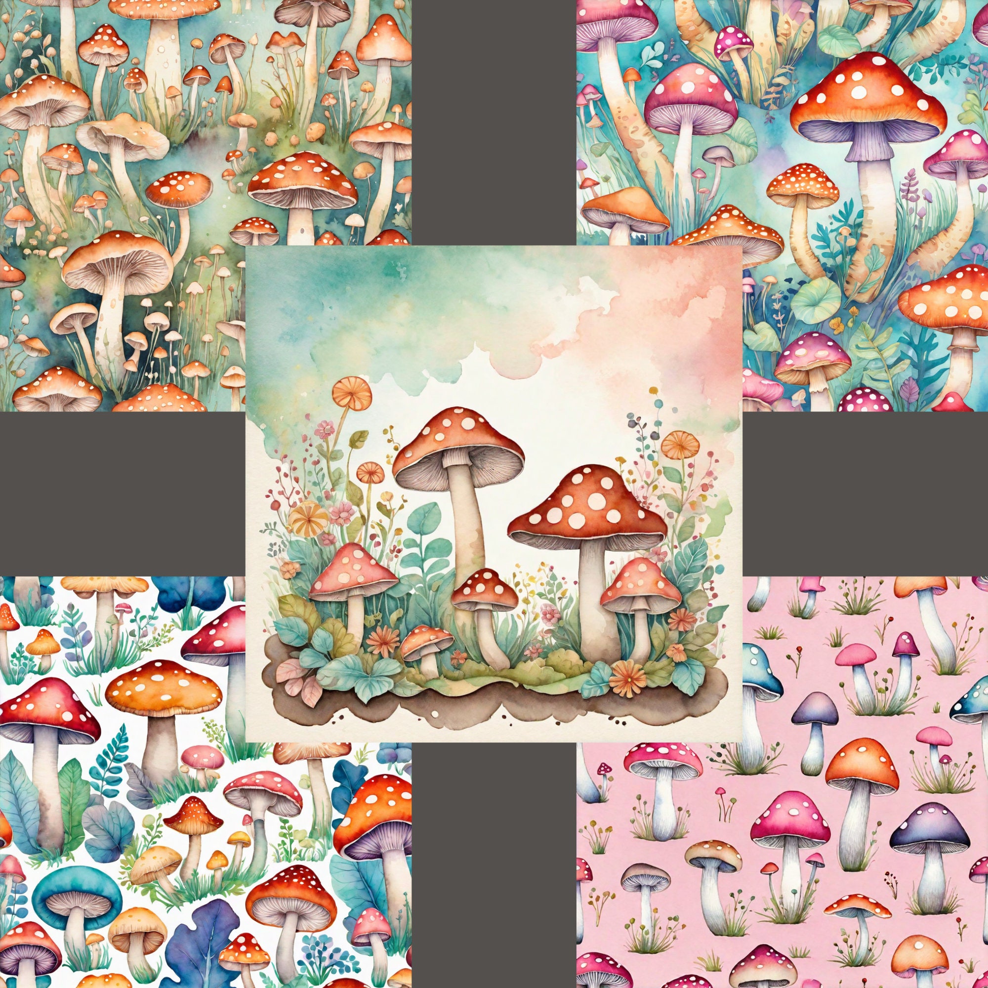 Whimsical Mushroom Scrapbook Paper, Mushroom Ephemera Junk Journal ...