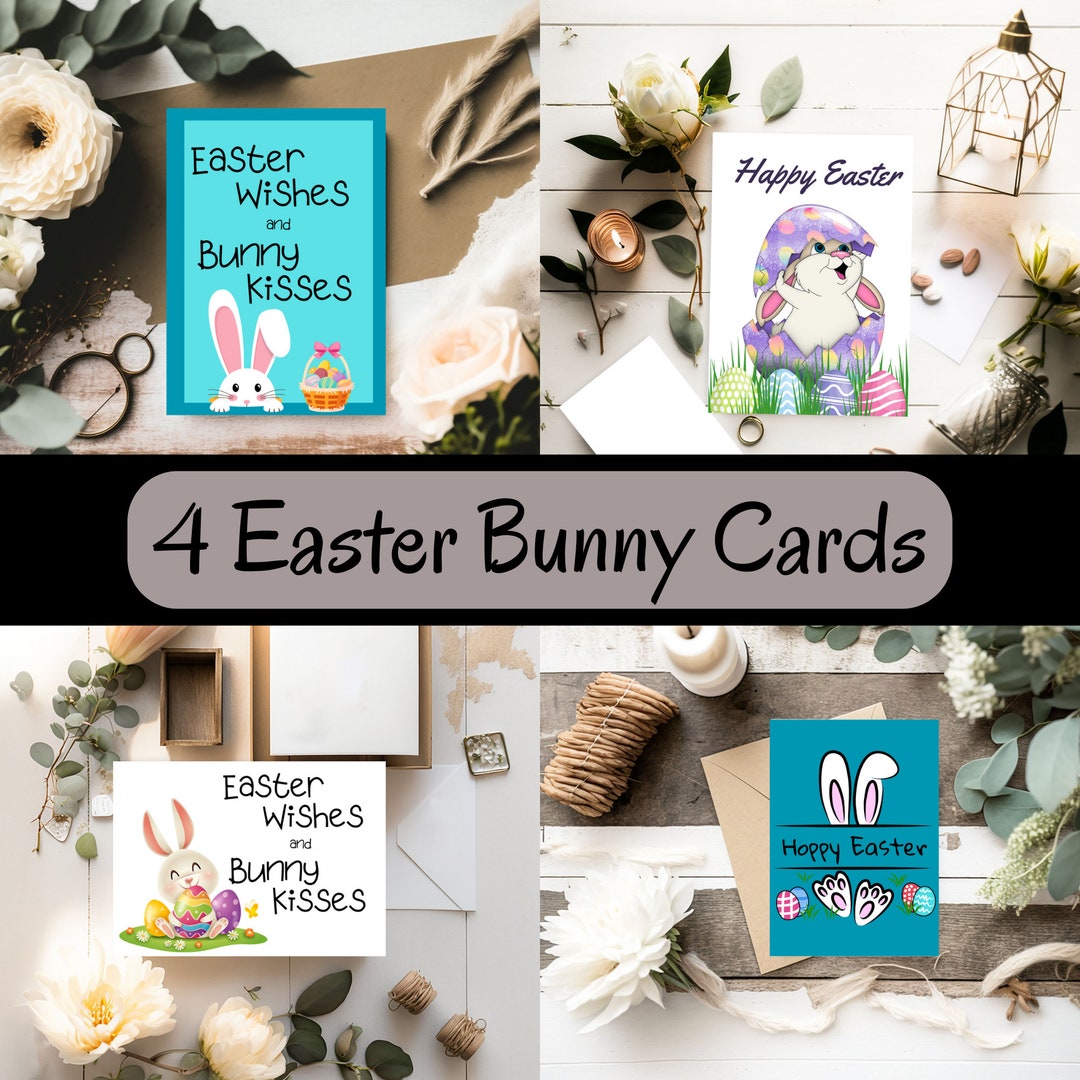Set of Easter Bunny Cards, Happy Easter Greeting Card, Downloadable ...