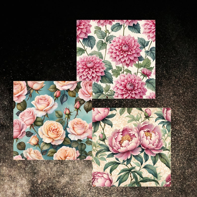 Bright Floral Paper, Flower Scrapbook Paper, Floral Pattern Ephemera ...