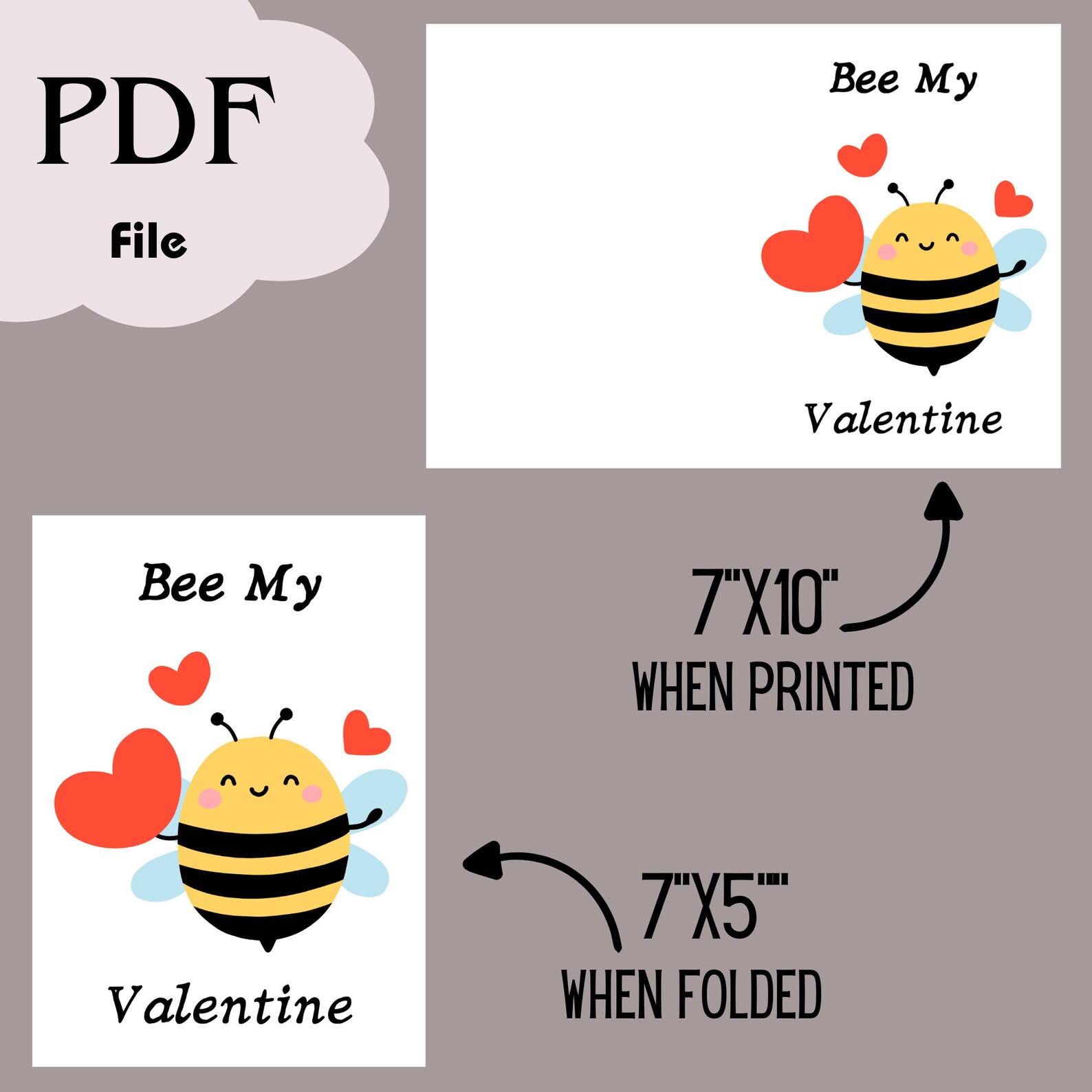 Valentine Card, Valentine's Day Card for Kids, Bee My Valentine Card ...