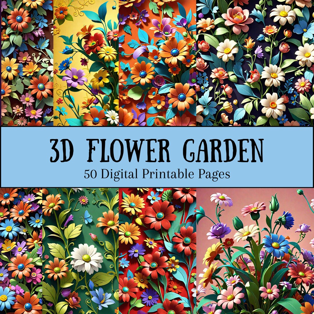 Vibrant 3d Flower Garden 50 Bright Floral Designs, Digital Download ...
