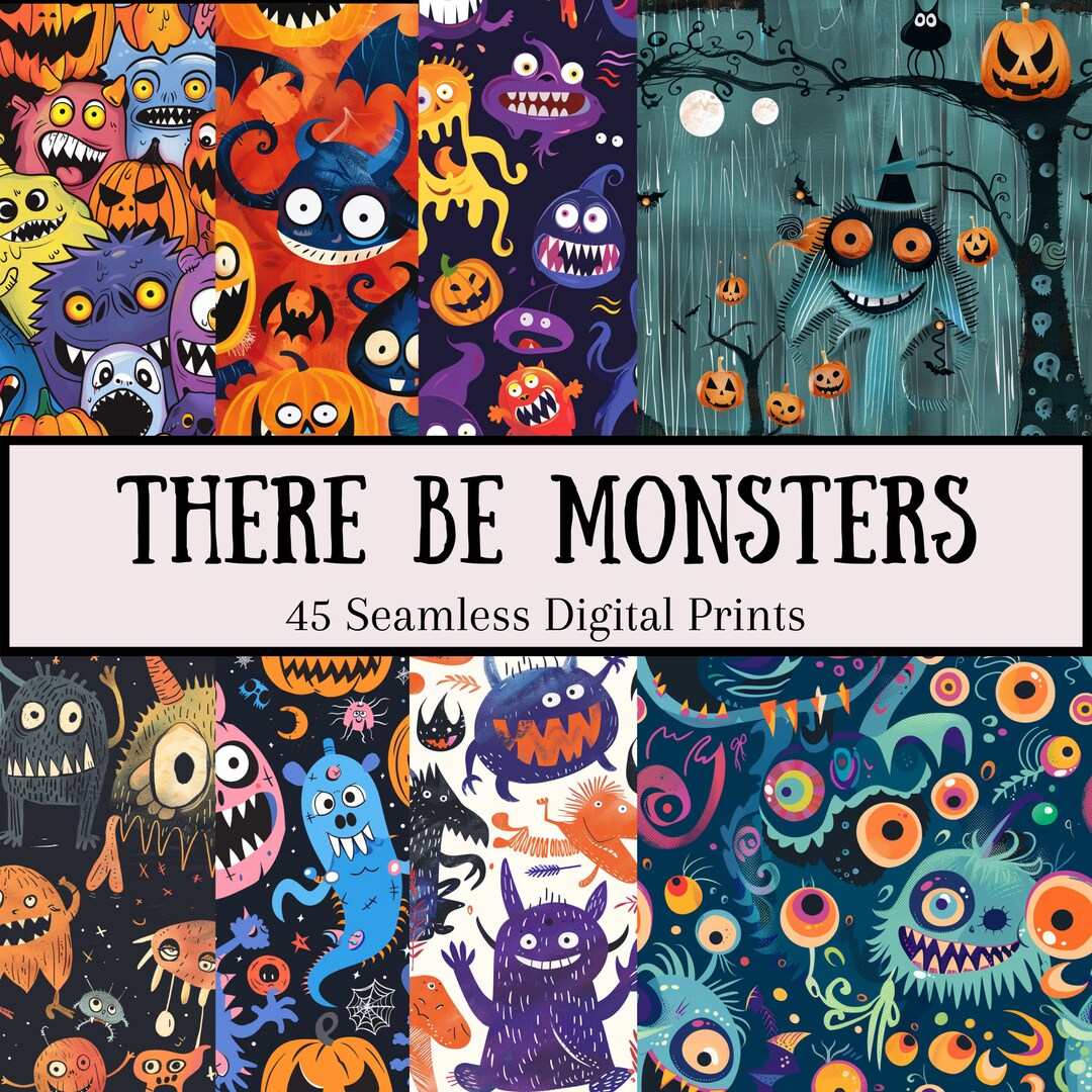 Fun Halloween Digital Paper - Seamless Prints, Monster Scrapbook Paper ...