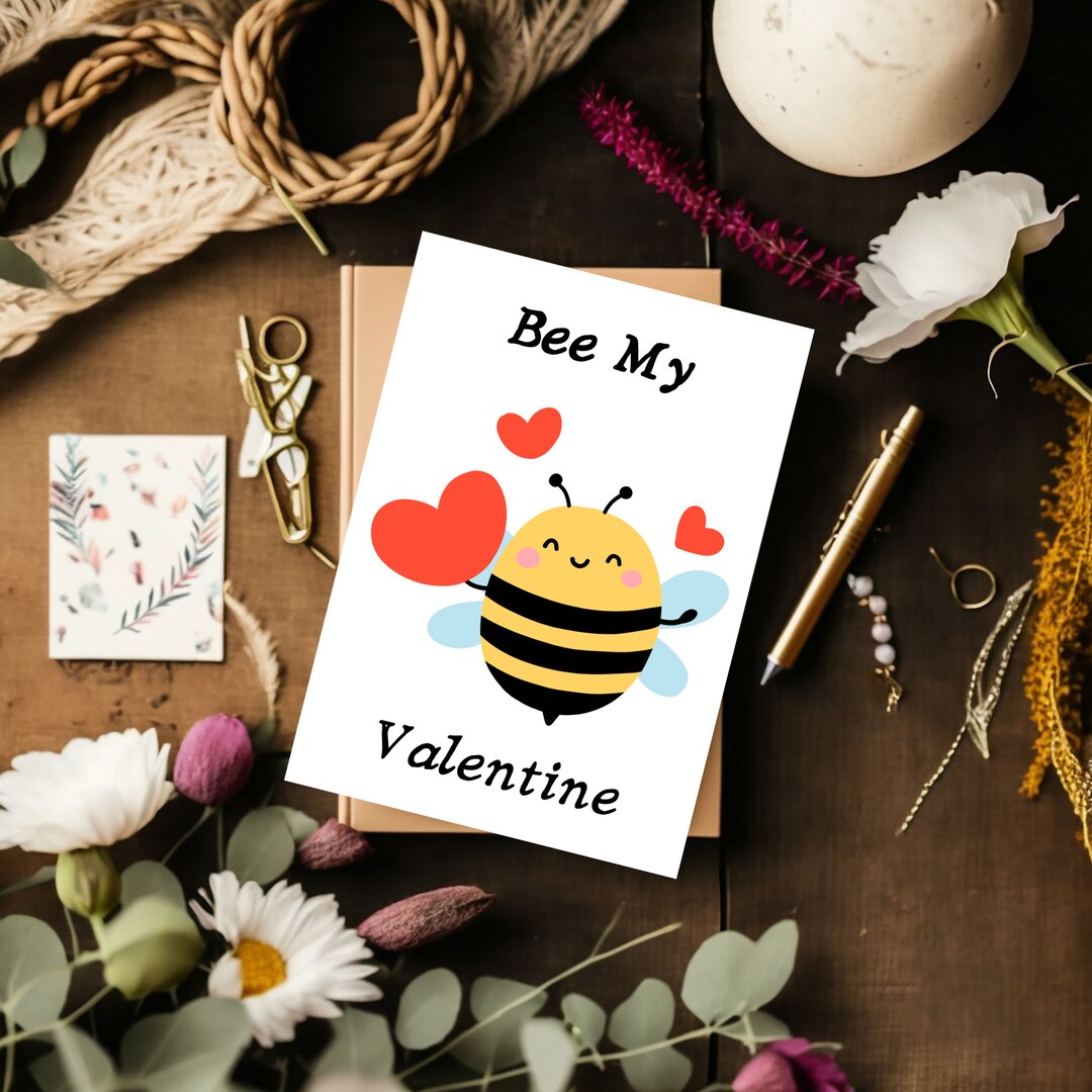 Valentine Card, Valentine's Day Card for Kids, Bee My Valentine Card ...