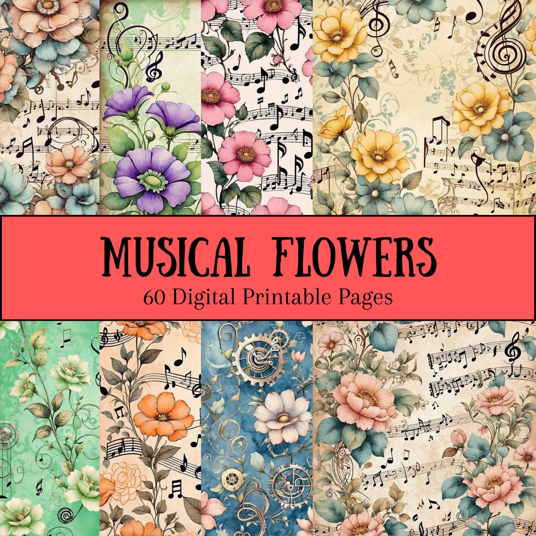 Music Scrapbook Paper - Floral Digital Journaling Paper, Whimsical ...