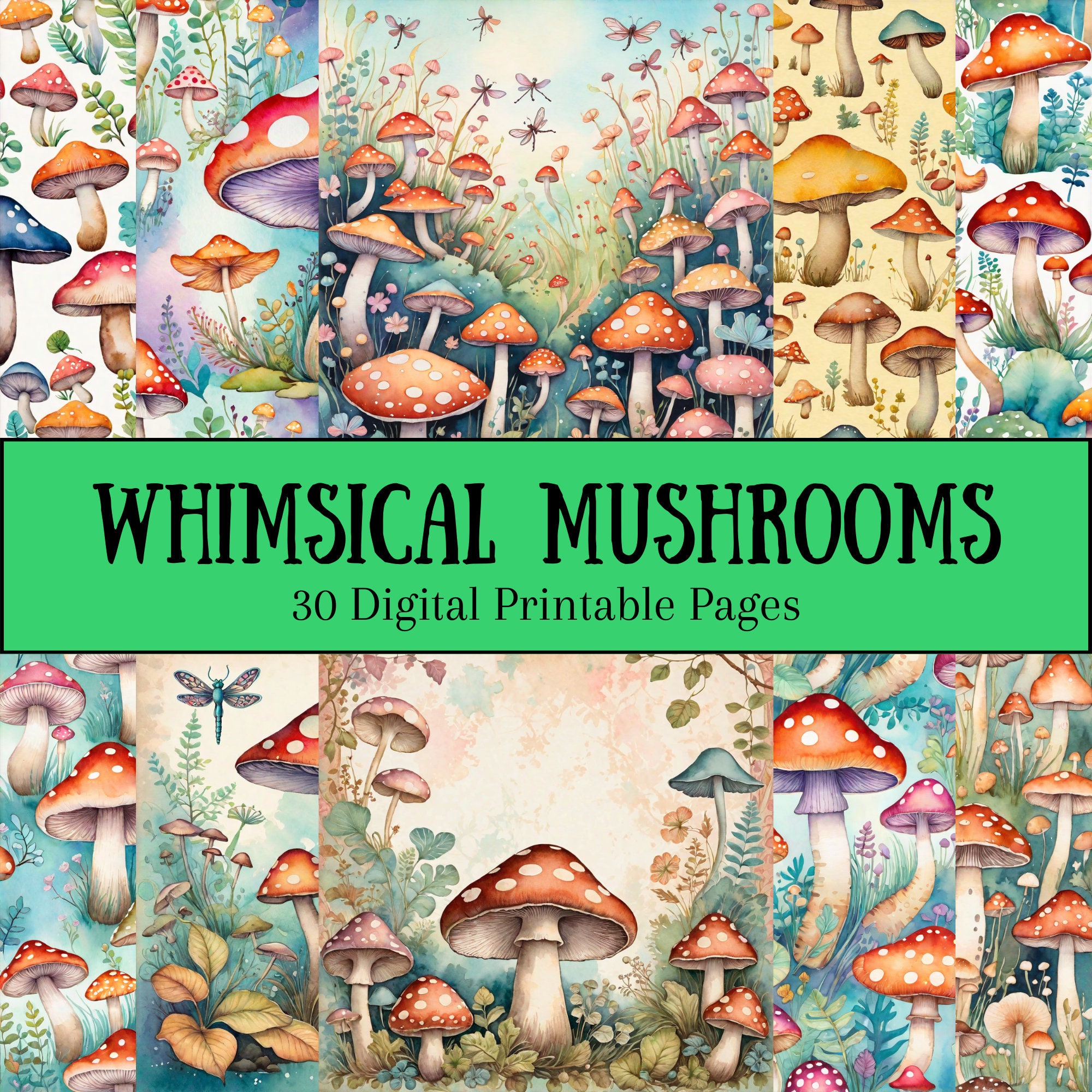 Whimsical Mushroom Scrapbook Paper, Mushroom Ephemera Junk Journal ...