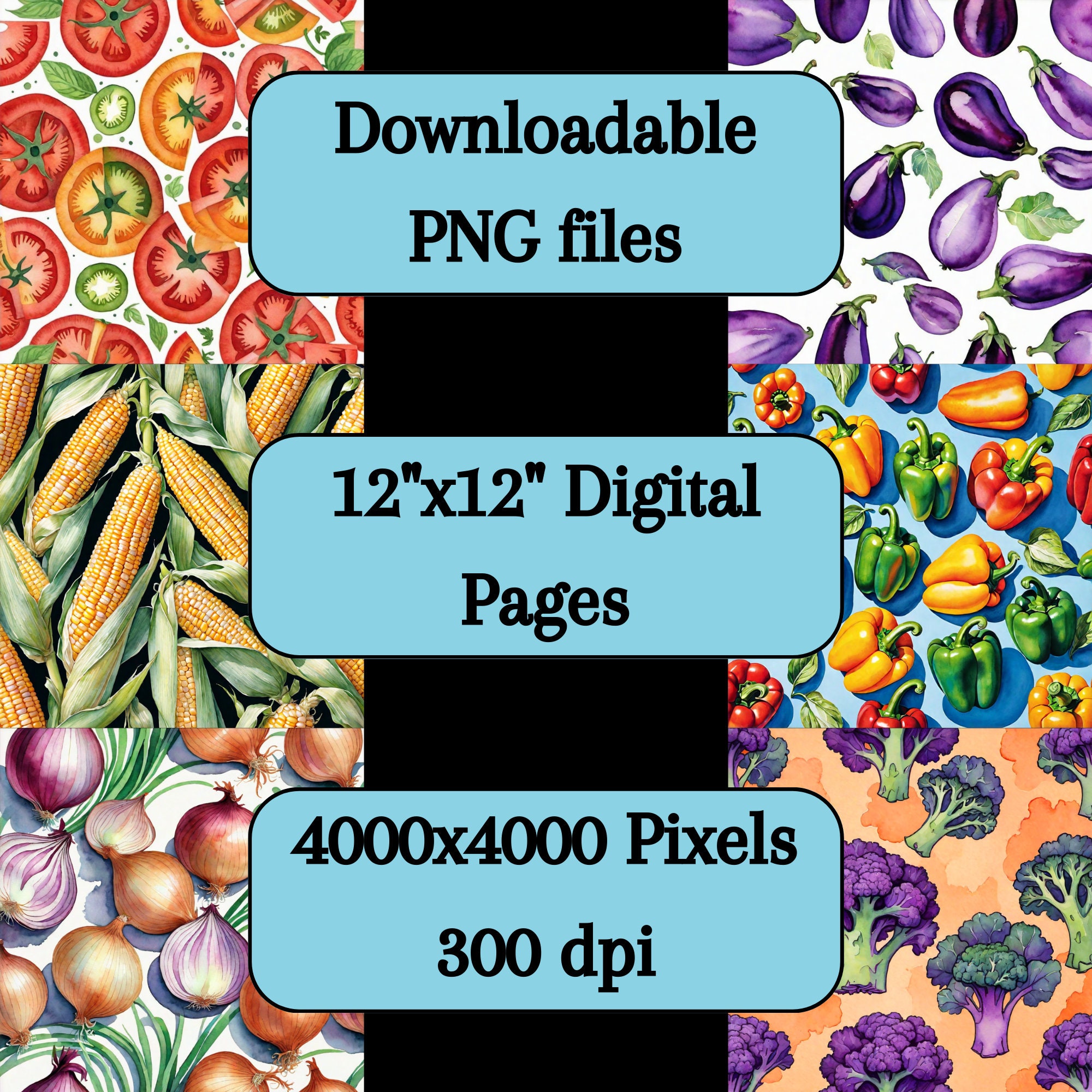 Fruits & Veggies Paper - Digital Paper, Colorful Scrapbook Paper, Food ...