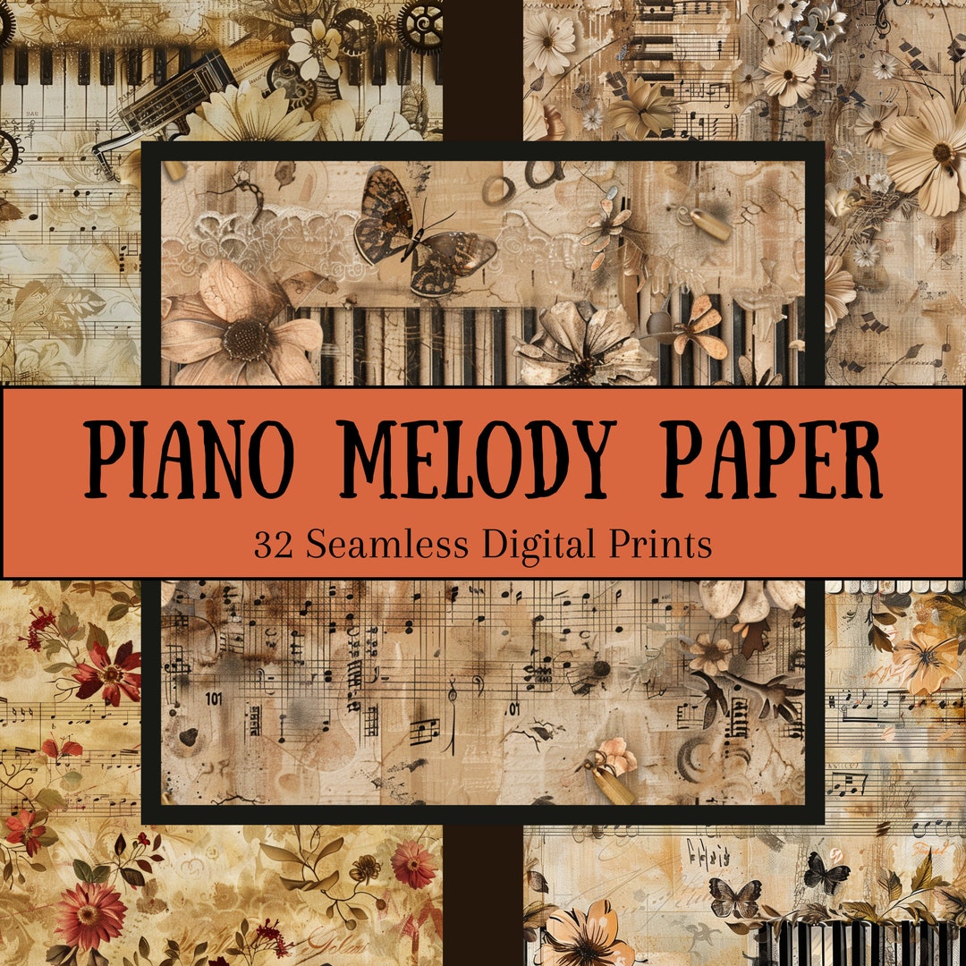 Vintage Music Scrapbook Seamless Piano Pattern Digital Junk Journal ...