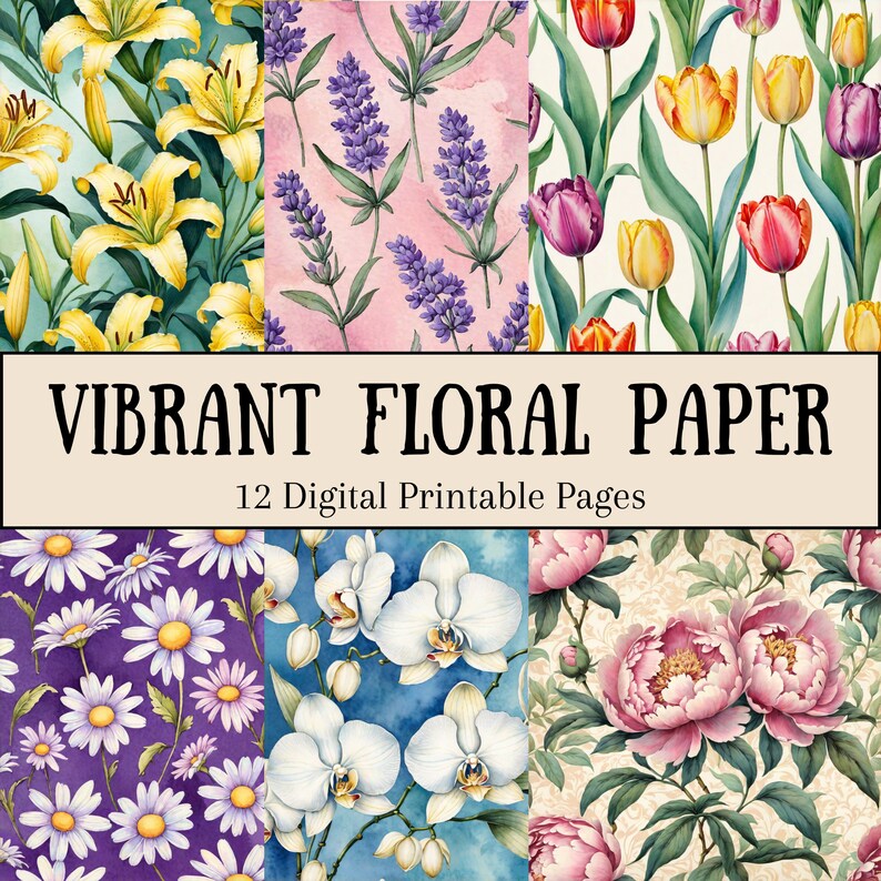 Bright Floral Paper, Flower Scrapbook Paper, Floral Pattern Ephemera ...