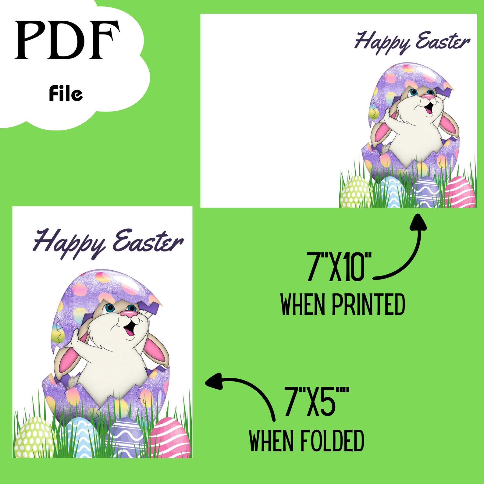 Easter Bunny Card, Happy Easter Greeting Card, Downloadable Printable ...