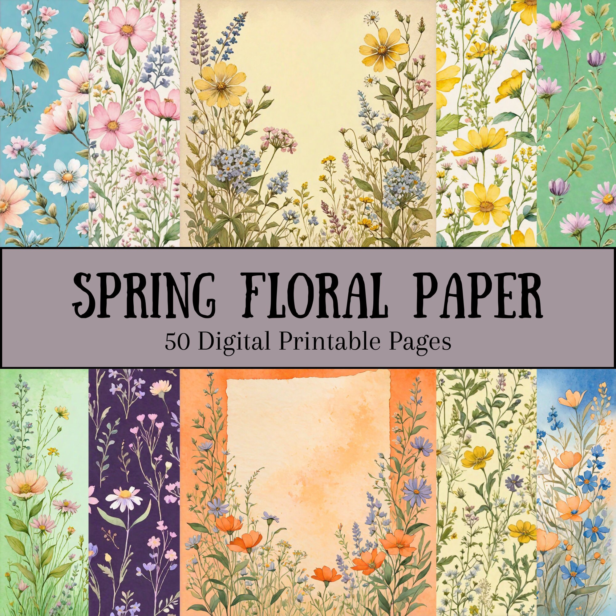 Wildflower Garden Paper, Bright Spring Digital Flower Paper ...
