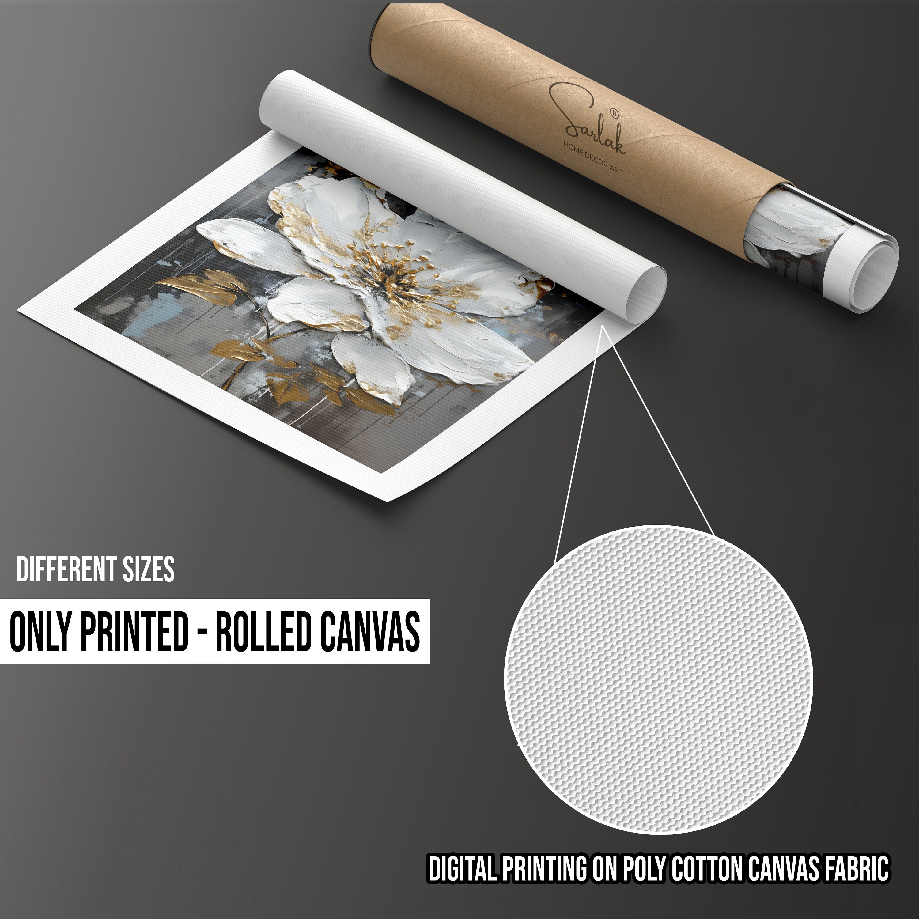 Gold Leaf White Flower Canvas Wall Art, Canvas Painting, Canvas Print ...