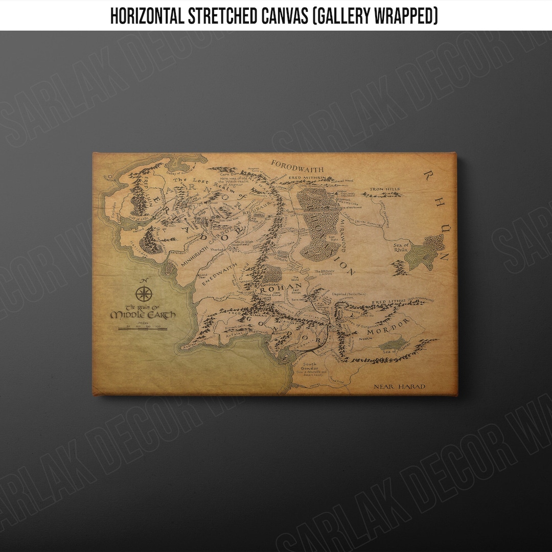 Lord of the Rings Middle Earth Print Canvas, Middle Earth Vintage Map ...