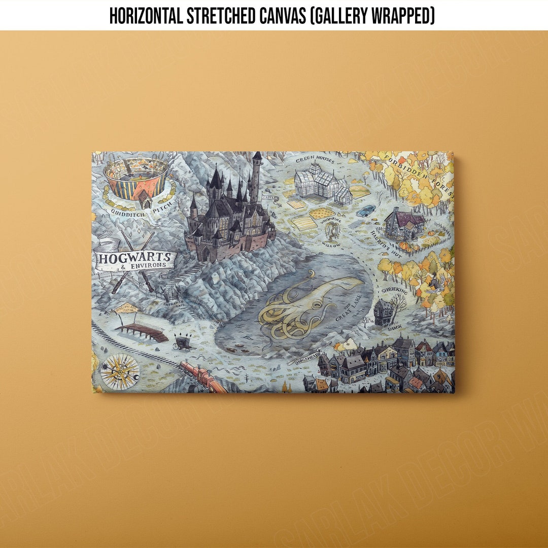 Hogwarts School Map Canvas Wall Art Print Gryffindor, Hufflepuff, Ravenclaw, Slytherin Harry ...