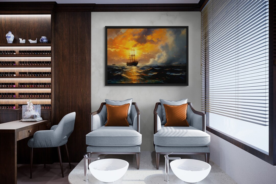 Sailing Ship Sea Wave Landscape Painting Canvas Wall Art, Sailboat ...