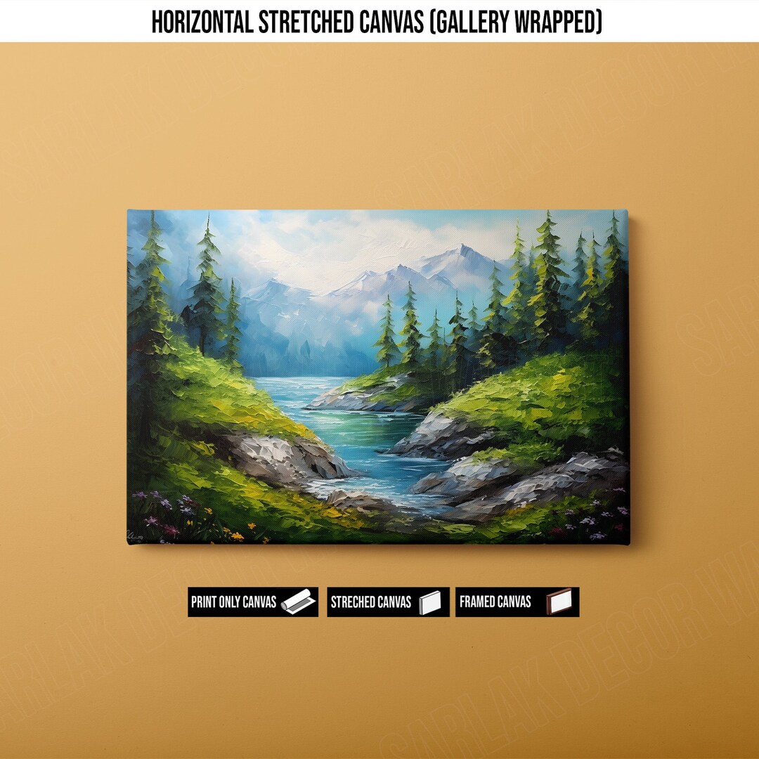 Mountain Forest Lake Landscape Canvas Wall Art, Landscape Canvas ...