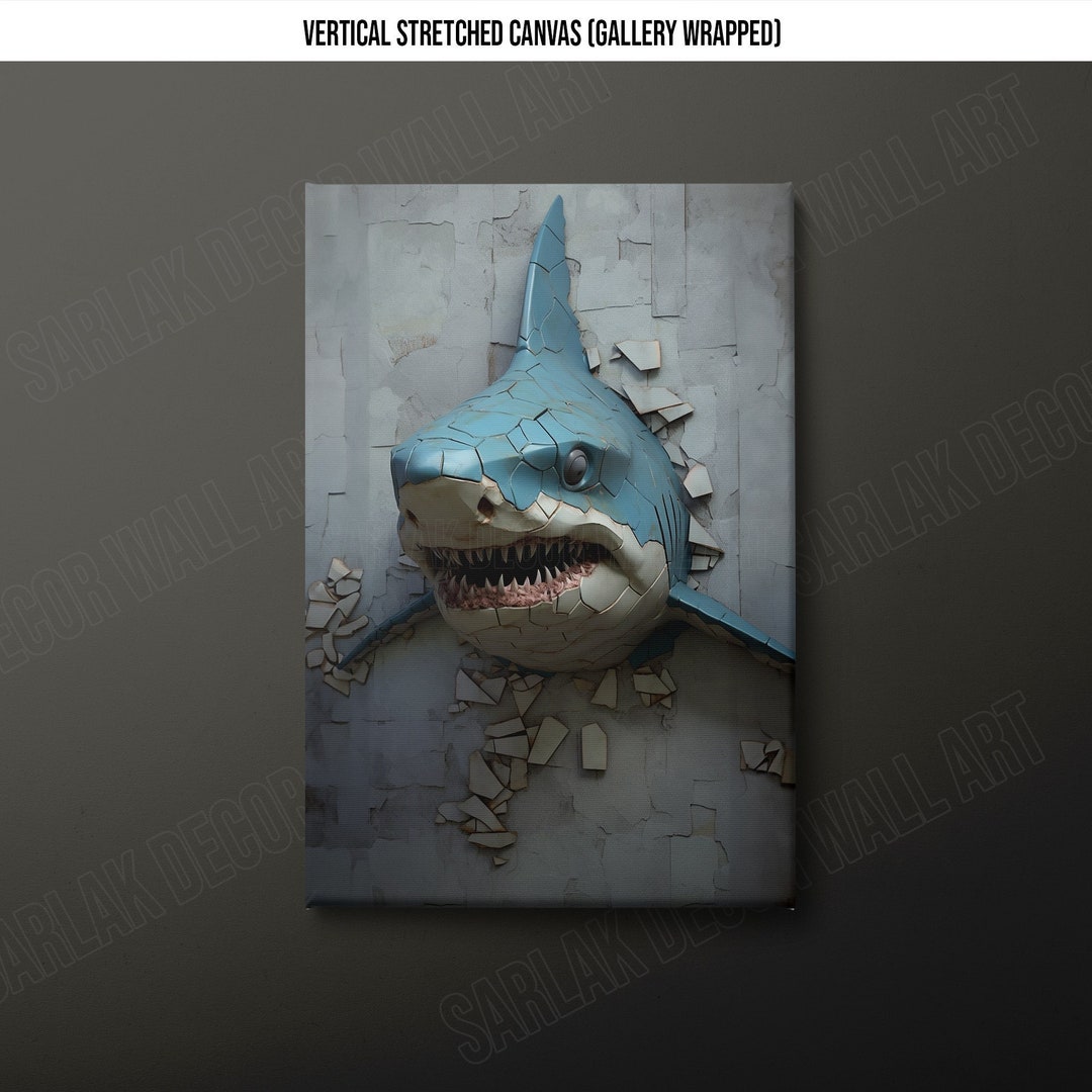 Shark Coming Out of the Wall Canvas Wall Art, Shark Canvas Painting ...