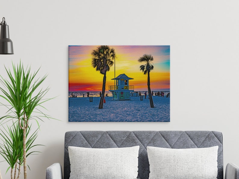 Stunning Sunset Beach Scene Wall Art, Vibrant Coastal Landscape ...