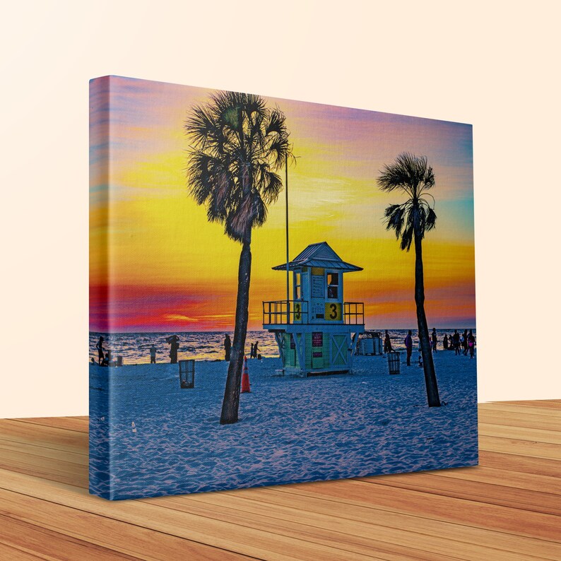 Stunning Sunset Beach Scene Wall Art, Vibrant Coastal Landscape ...