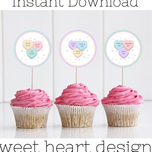 Printable Candy Sweet Heart Conversation Cupcake Toppers DIY Cake ...