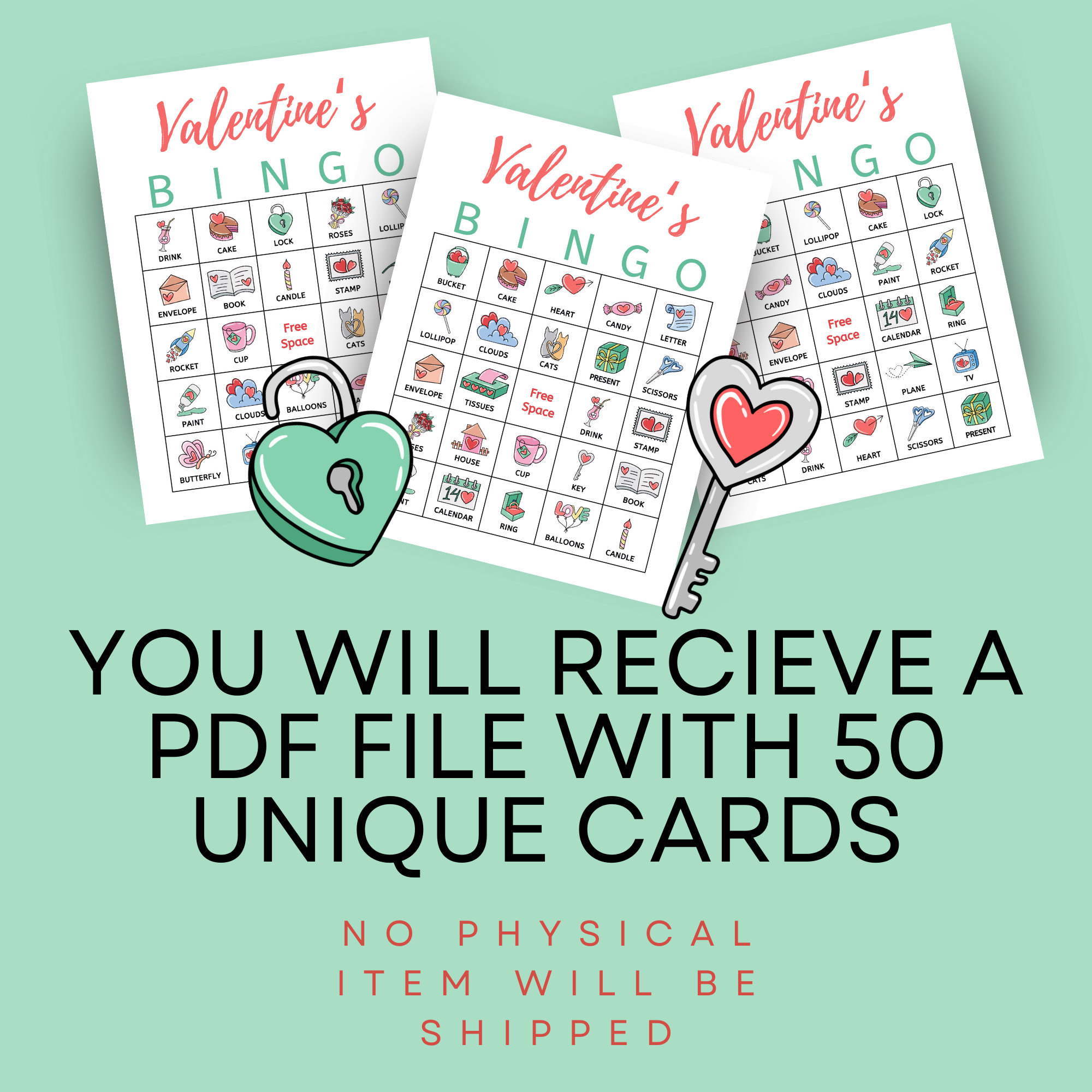 Kindergarten Valentine's Day Bingo Board | 50 Unique Boards | Valentine ...